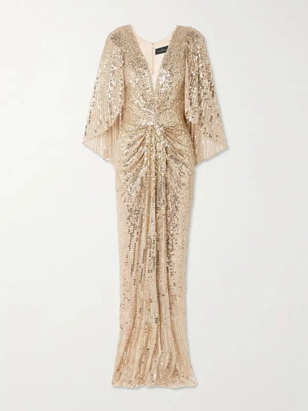 Jenny Packham Carrie Cape-effect Sequined Gown
