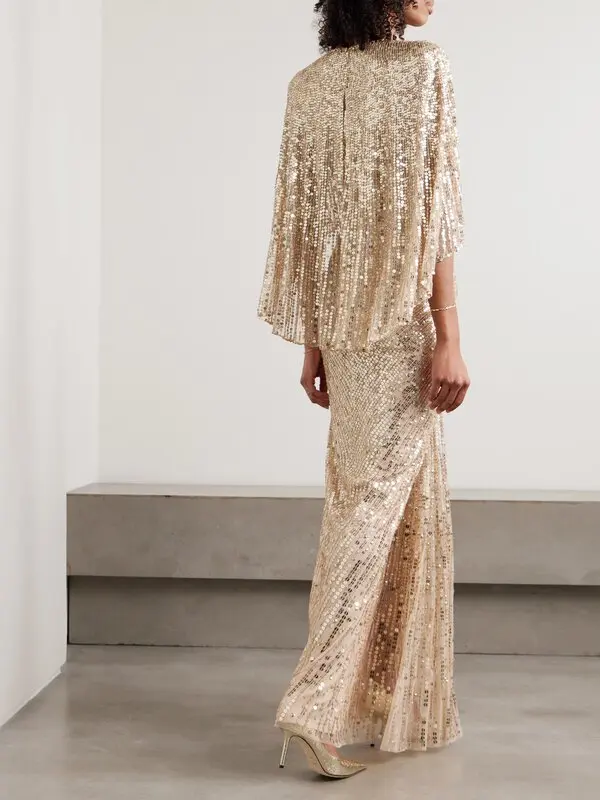 Jenny Packham Carrie Cape-effect Sequined Gown
