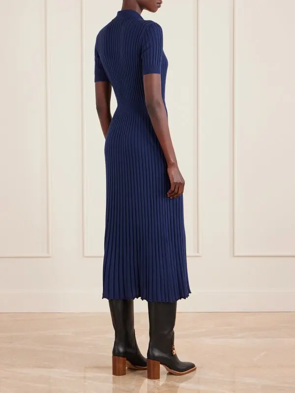 Gabriela Hearst Ribbed Cashmere and Silk-Blend Midi Dress - Blue
