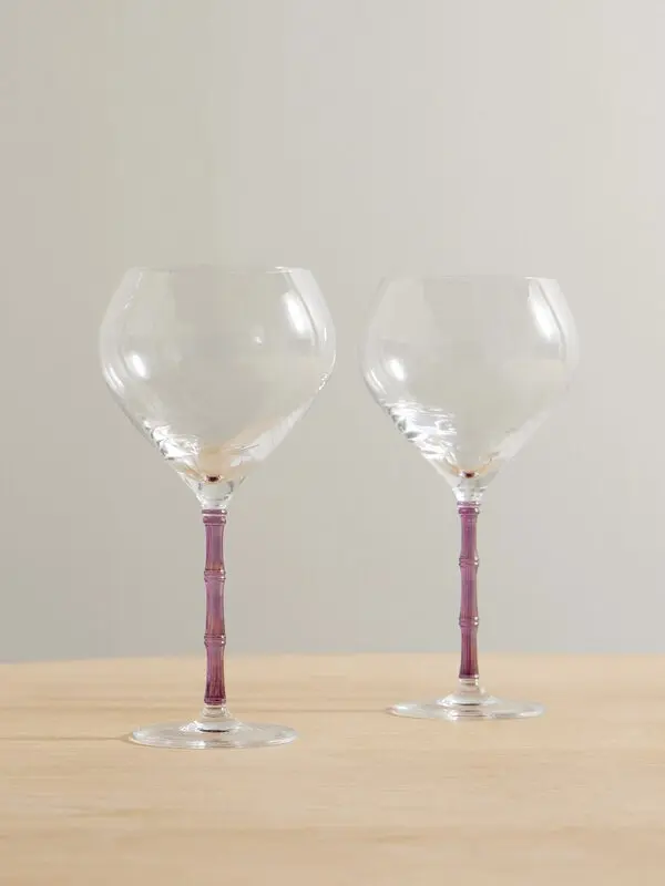 La DoubleJ Bamboo Balloon Crystal Glasses Set Of Two - Pink