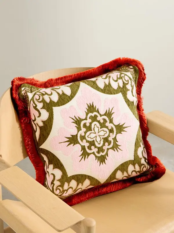 La DoubleJ Fringed Chenille-jacquard Cushion - Multi