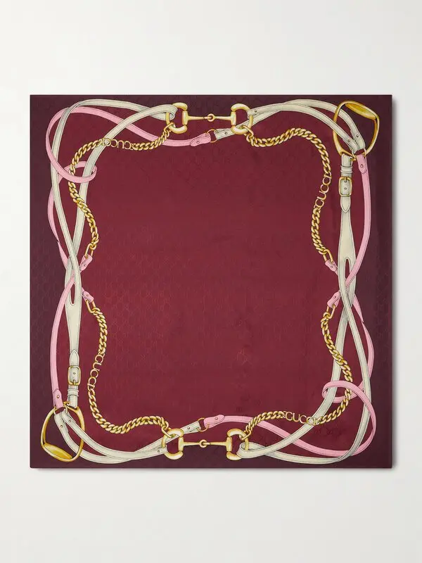 Gucci Printed Silk-twill Jacquard Scarf - Burgundy
