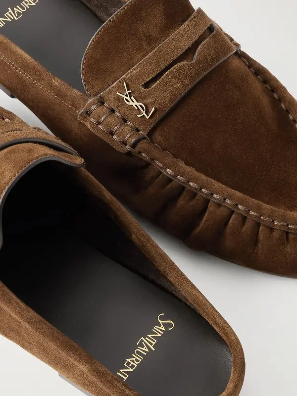 Saint Laurent Le Loafer Suede Slippers - Brown