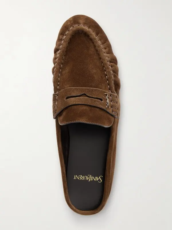 Saint Laurent Le Loafer Suede Slippers - Brown