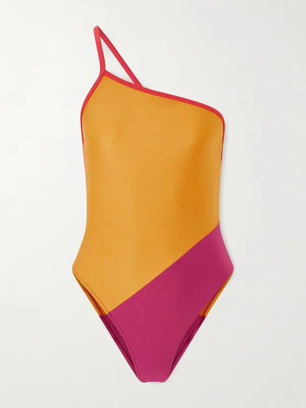 Saint Laurent One-shoulder Color-block Swimsuit - Orange