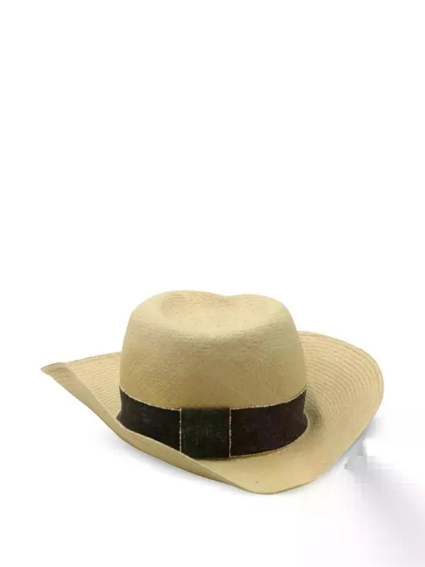 MAISON MICHEL Straw Fedora Hat With Grosgrain Ribbon - Neutrals