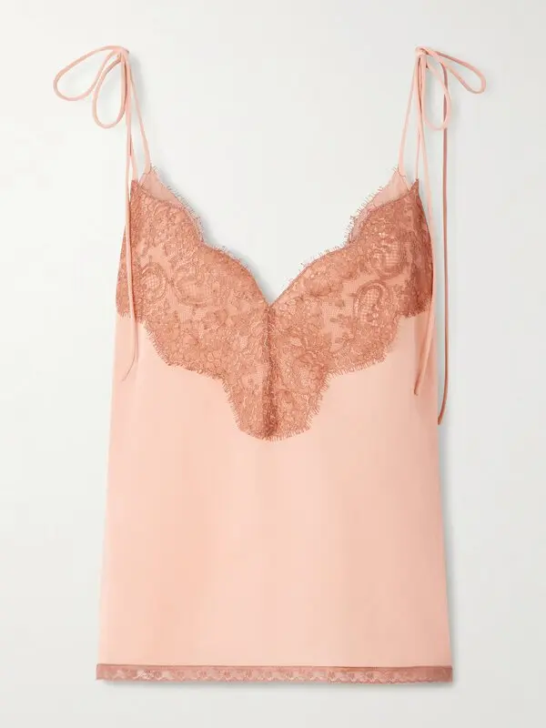 Valentino Garavani Lace-trimmed Silk Crepe De Chine Camisole - Pink