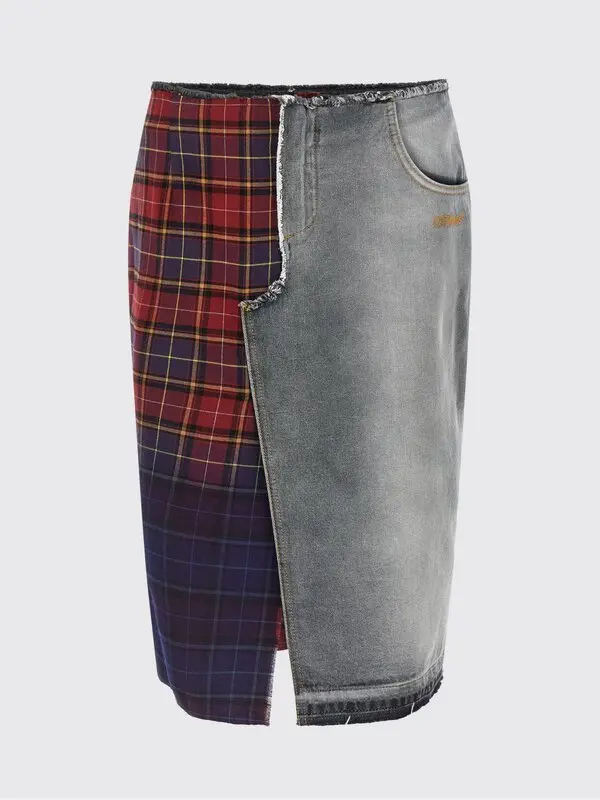 Off-White Plaid Denim Skirt