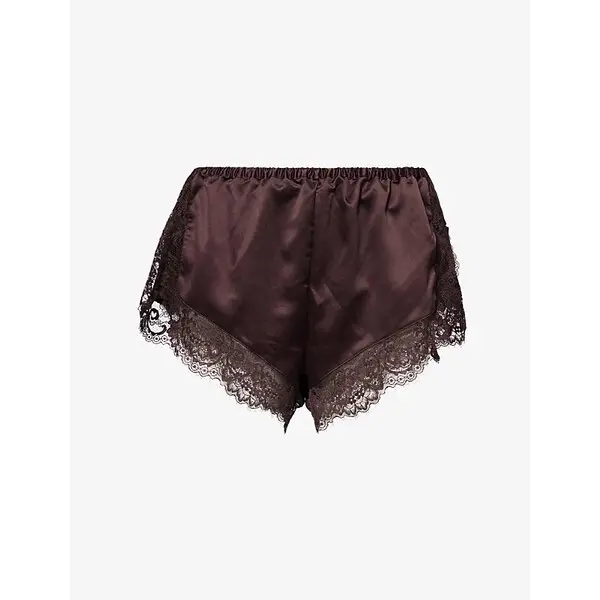 Lounge Lace-embroidered Satin Pyjama Shorts - Chocolate