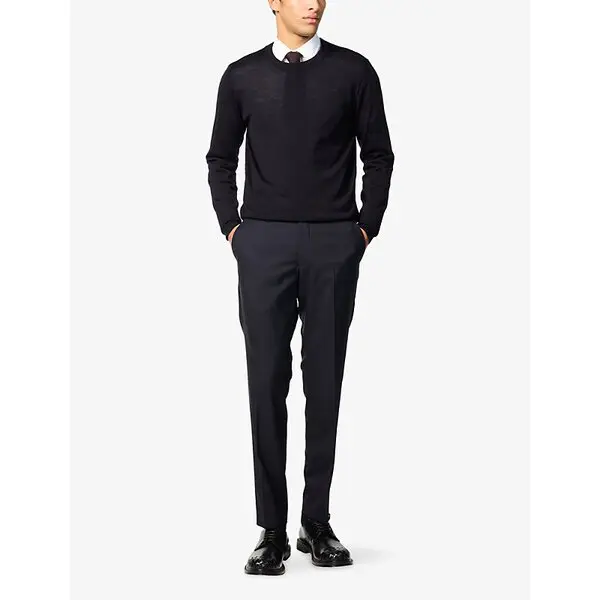 OSCAR JACOBSON Regular-fit Microstructure Wool Trousers