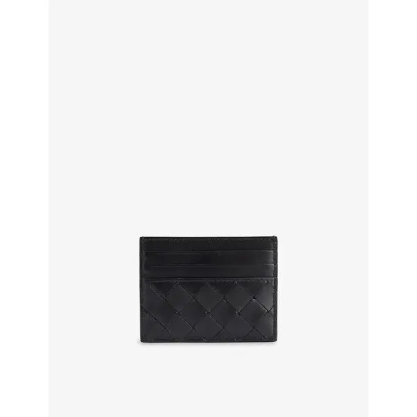Bottega Veneta Intrecciato Leather Card Holder - Black-gold