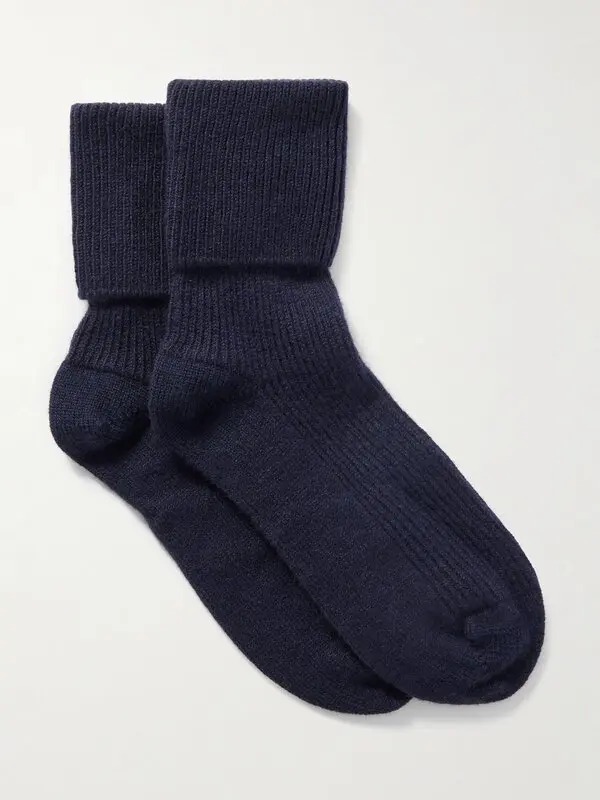 Johnstons Of Elgin Ribbed Cashmere Socks - Blue