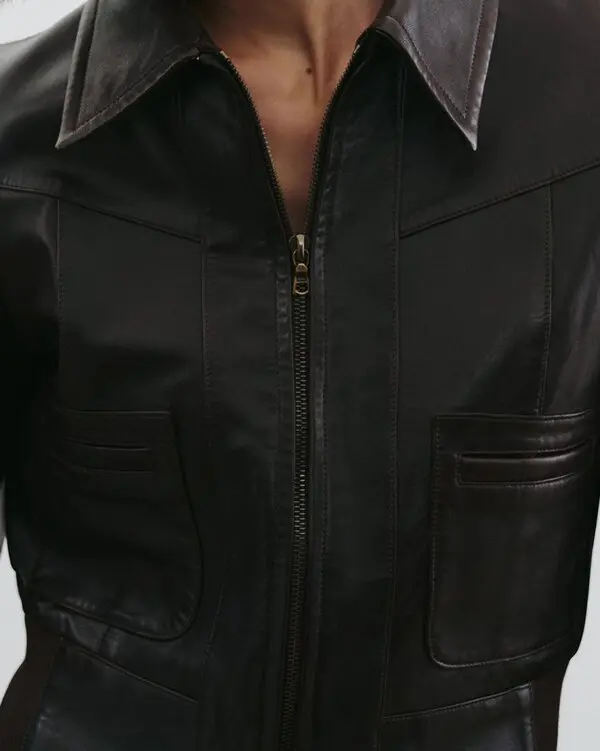NILI LOTAN Leather Charly Jacket - Espresso