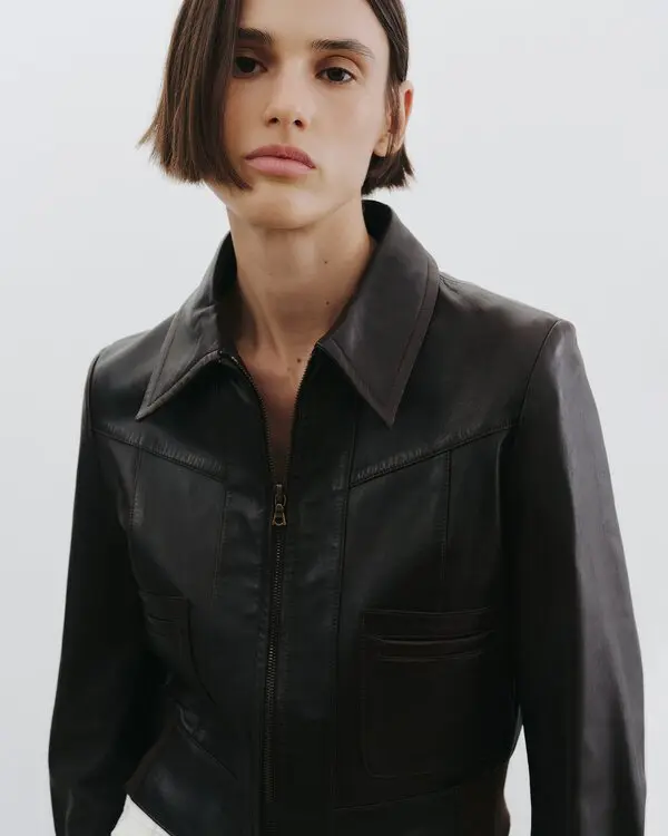 NILI LOTAN Leather Charly Jacket - Espresso