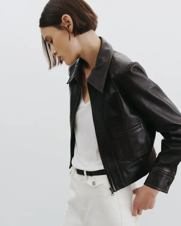 NILI LOTAN Leather Charly Jacket - Espresso