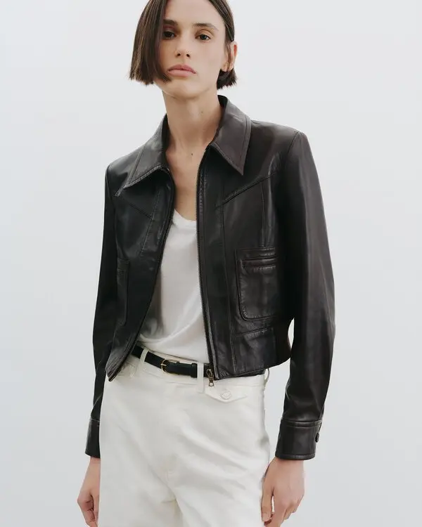 NILI LOTAN Leather Charly Jacket - Espresso