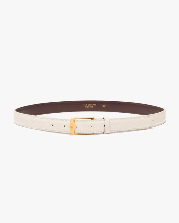 NILI LOTAN Dana 25mm Belt - Ivory W/ Gold Buckle