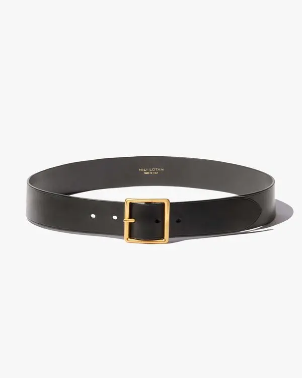 NILI LOTAN Marcela Leather Belt - Black W/antique Brass Buckle