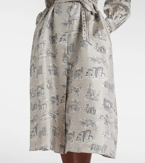 Max Mara Carbone Printed Silk Midi Shirt Dress