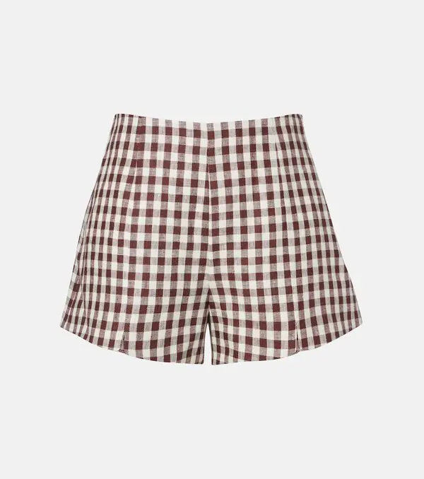 Posse Sadie Gingham Linen Shorts - Brown