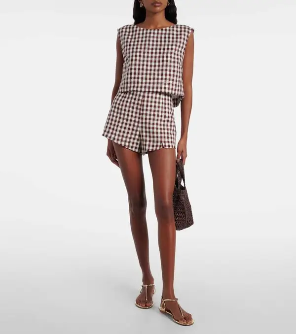 Posse Sadie Gingham Linen Shorts - Brown