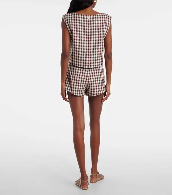 Posse Sadie Gingham Linen Shorts - Brown