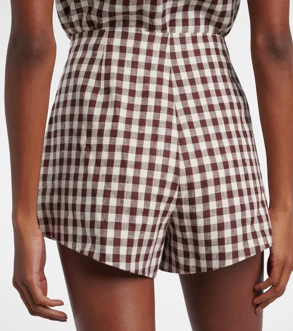 Posse Sadie Gingham Linen Shorts - Brown