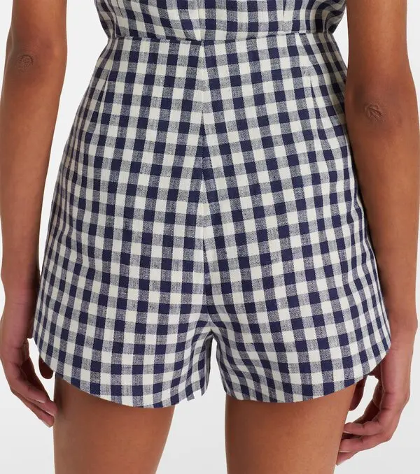 Posse Sadie Gingham Linen Shorts - Blue