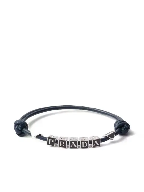Prada Leather Bracelet With Lettering Logo - Blue