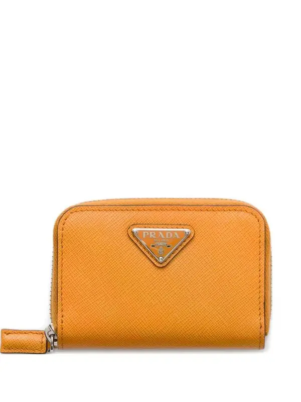 Prada Saffiano Logo Coin Purse - Orange