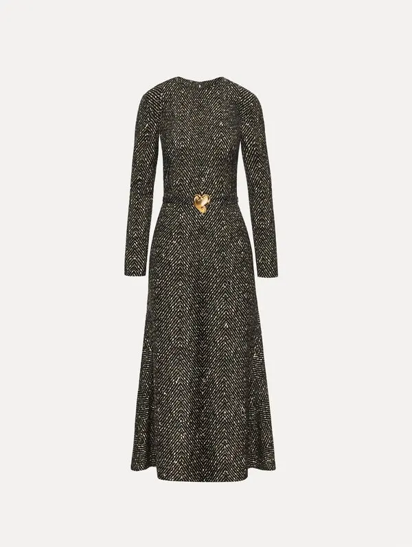Oscar De La Renta Chevron Virgin Wool Dress