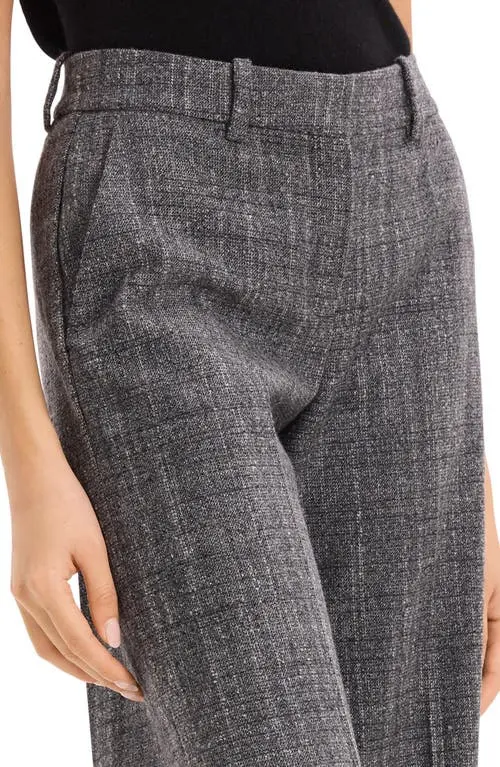 Theory Crosshatch Wool Blend Wide Leg Trousers