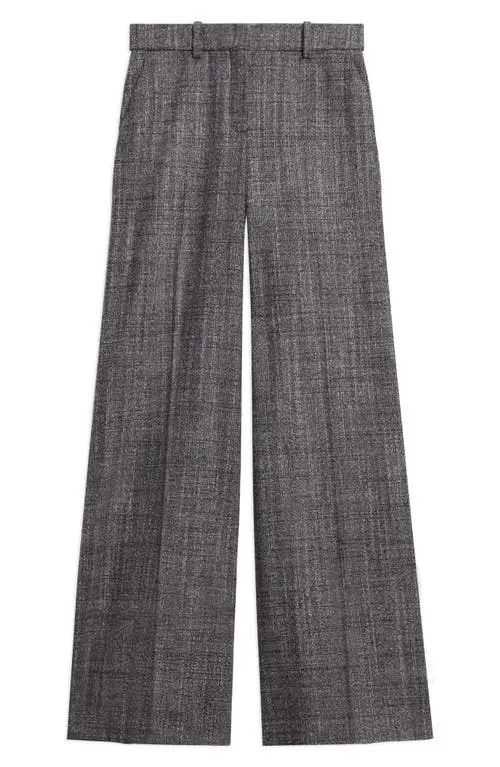 Theory Crosshatch Wool Blend Wide Leg Trousers