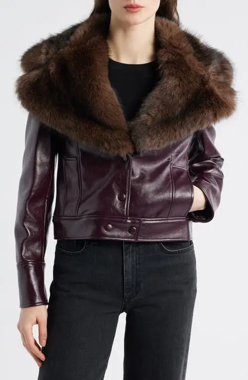 Mango Cleo Faux Leather Crop Jacket With Faux Fur Collar