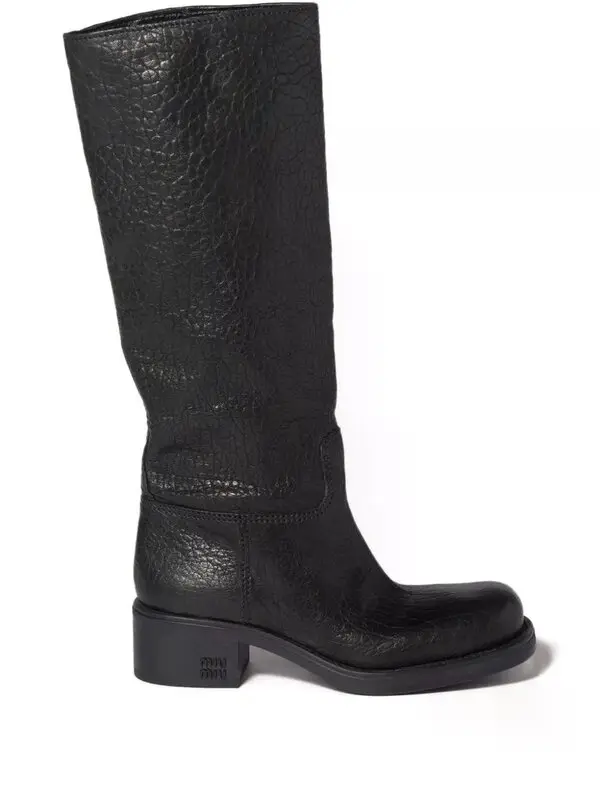 Miu Miu Logo-embossed Leather Boots