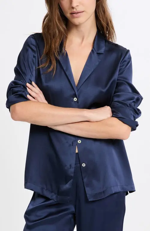 ETAM Pearly Silk Chemise Button-up Pajama Shirt - Earthenware