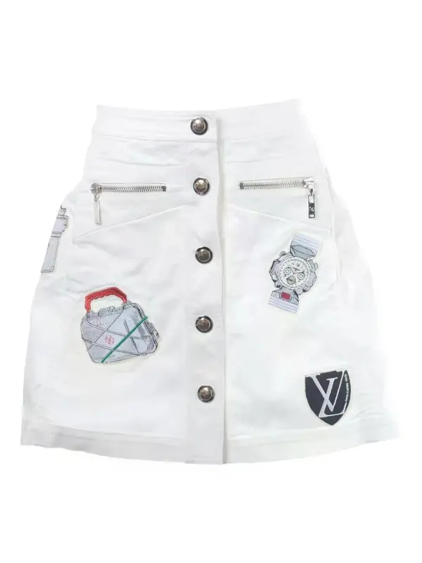 LOUIS VUITTON 2018 Appliqué Button-down Skirt - White