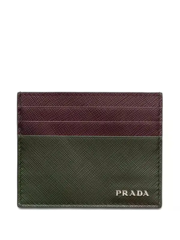 Prada Logo Leather Card Holder - Green