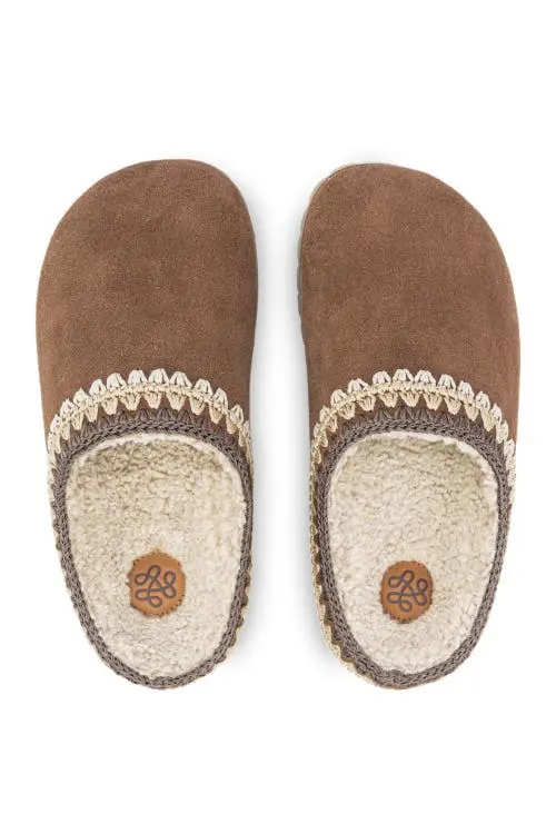 THE SAK Bolinas Suede Clogs - Tobacco Shearling