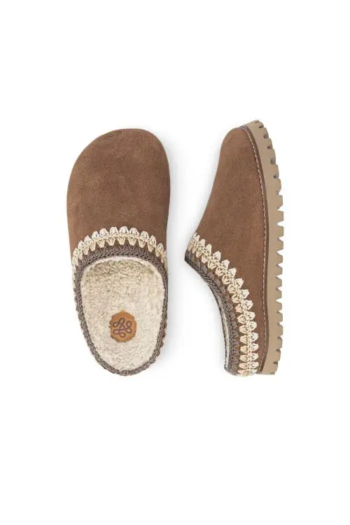 THE SAK Bolinas Suede Clogs - Tobacco Shearling