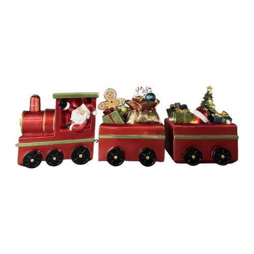 TRANSPAC Resin Led Train With Santa Set Of 3 Decorative Sculptures - Multicolored