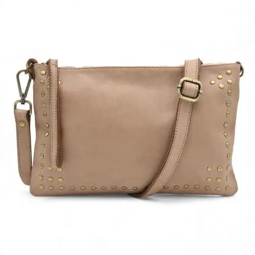 BOLSA NOVA Studded Leather Clutch - Light Taupe