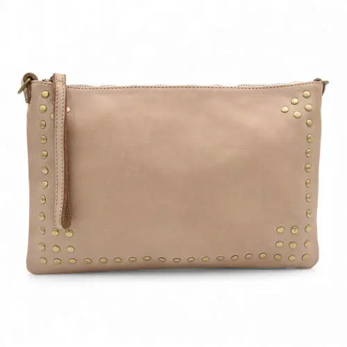 BOLSA NOVA Studded Leather Clutch - Light Taupe