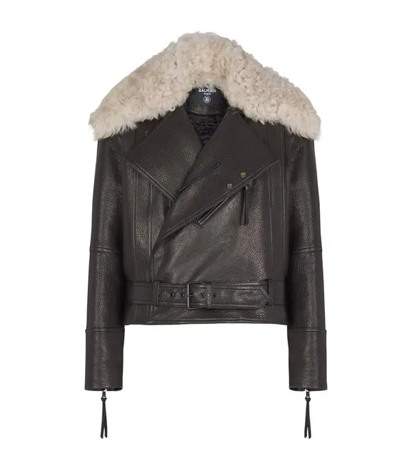 Balmain Fur-trim Collar Leather Jacket