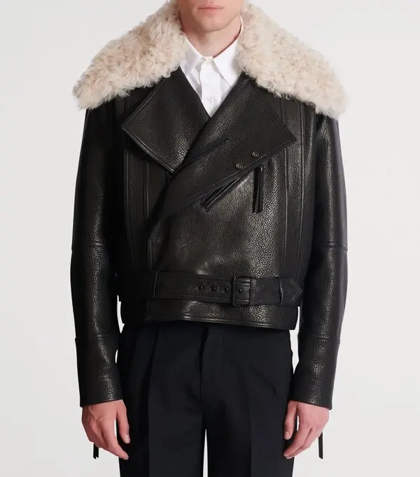 Balmain Fur-trim Collar Leather Jacket