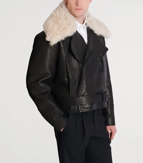 Balmain Fur-trim Collar Leather Jacket