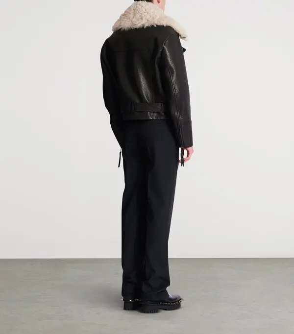 Balmain Fur-trim Collar Leather Jacket