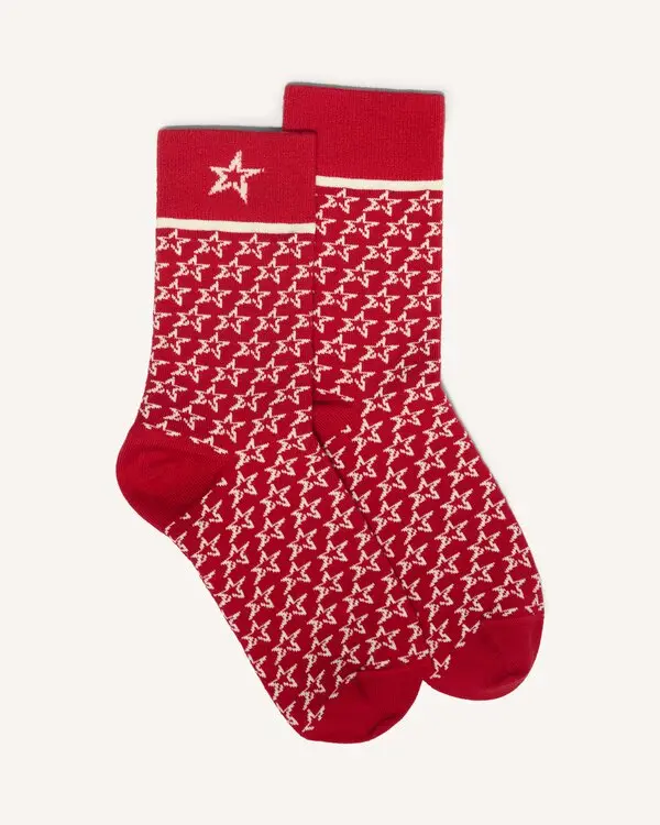 Perfect Moment Apres Socks - Red-white-starlight-print