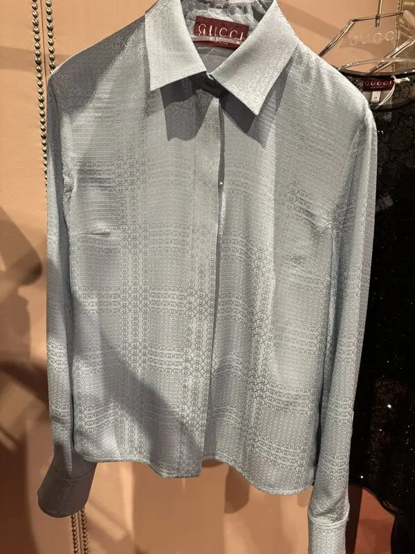 Gucci Interlocking G Silk Jacquard Shirt - Light Blue