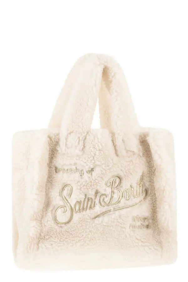 MC2 SAINT BARTH Vanity Mini Teddy Sherpa Handbag With Logo - White